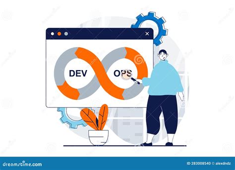 Devops Concept With People Scene In Flat Design For Web Stock Vector