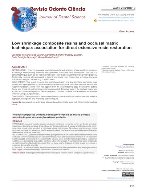 Pdf Low Shrinkage Composite Resins And Occlusal Matrix Technique Association For Direct