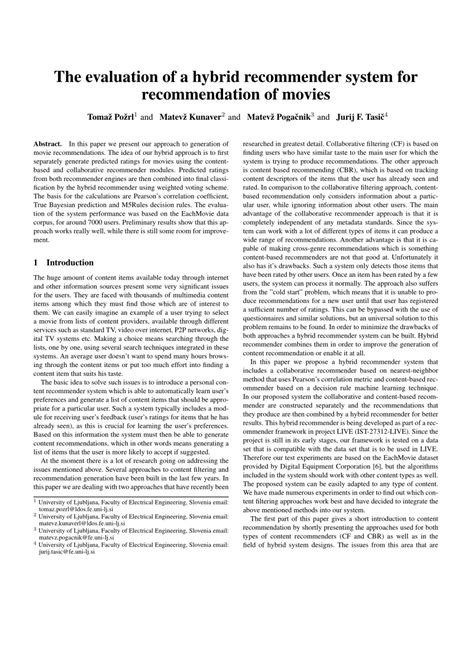 Pdf The Evaluation Of A Hybrid Recommender System For Recommendation
