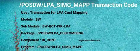 posdw lpa simg mapp sap tcode for transaction for lpa cust mapping