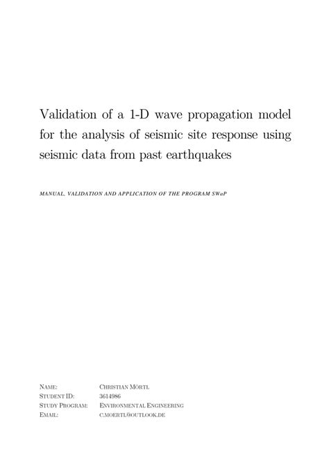 Pdf Validation Of A 1 D Wave Propagation Model For The Analysis Of Seismic Site Response Using