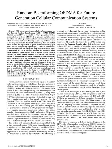 Pdf Random Beamforming Ofdma For Future Generation Cellular Communication Systems