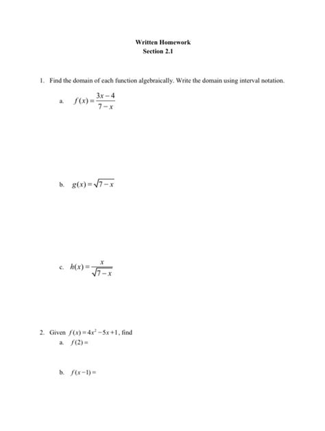 Solved Written Homework Section 2 1 1 Find The Domain Of Chegg Com