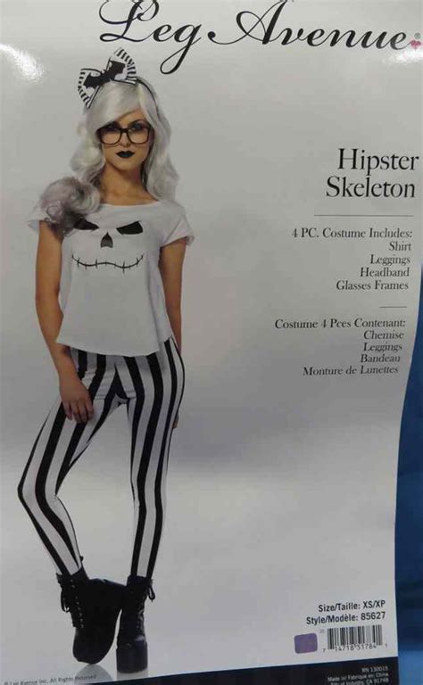 Hipster Skeleton Girl Skull Bones Nerd Fancy Dress Halloween Sexy Adult Costume Parties Plus