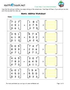 Matrix Addition Worksheet for 9th - 10th Grade | Lesson Planet - Worksheets Library