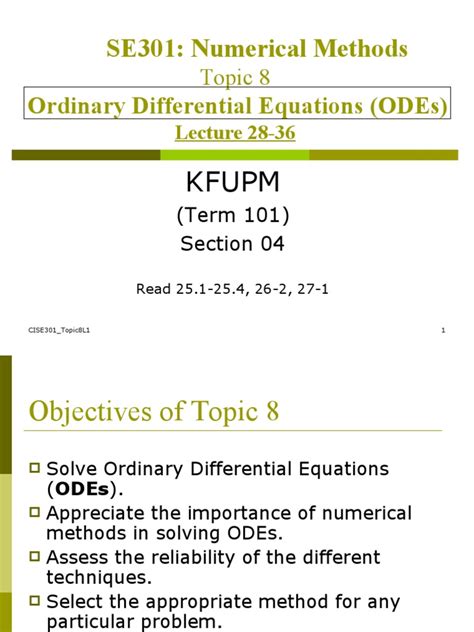 Se301 Numerical Methods Ordinary Differential Equations Odes Pdf Ordinary Differential