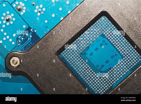 Processor Pins Macro Computer Motherboard Close Up Cpu Pins On A Circuit Board Micro Elements