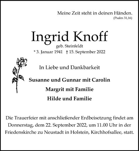 Traueranzeigen Von Ingrid Knoff Trauer Anzeigen De