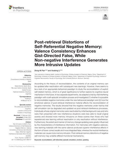 Pdf Post Retrieval Distortions Of Self Referential Negative Memory