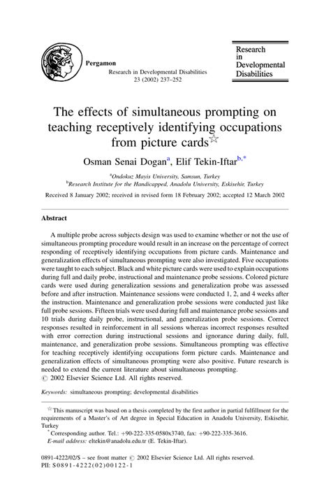 Pdf The Effects Of Simultaneous Prompting On Teaching Receptively Identifying Occupations From