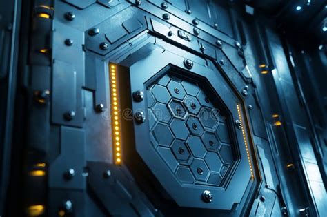 A High Tech Cybersecurity Vault With Massive Glowing Hexagonal Locks Sealing Ultra Classified
