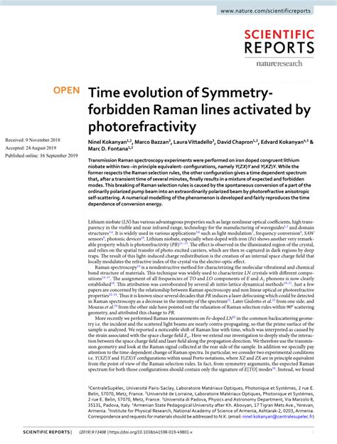 Pdf Time Evolution Of Symmetry Forbidden Raman Lines Activated By Photorefractivity
