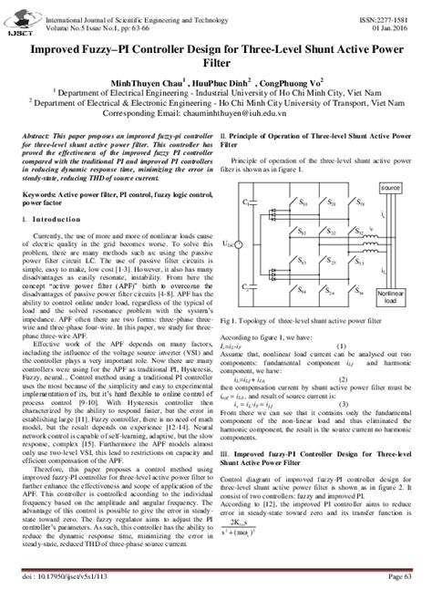 pdf improved fuzzy pi controller design for three level shunt active