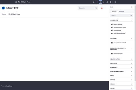 adding widgets to a page liferay official documentation liferay learn
