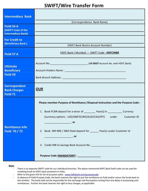 Hdfc Bank Swiftwire Transfer Form Download In Pdf