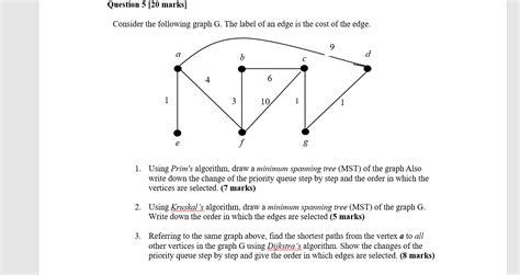 solved question 5 [20 marks] consider the following graph g