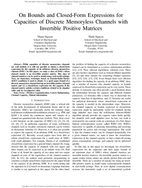 Fillable Online Web Engr Oregonstate On Bounds And Closed Form Expressions For Capacities Of