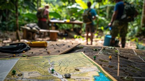 Premium Photo A Map Laid Out On A Makeshift Table Depicts The Various