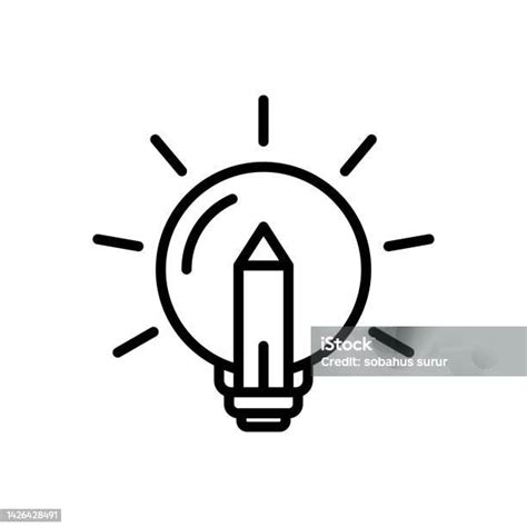 교육 아이디어 아이콘입니다 전구와 연필 윤곽선 스타일 로고 아이콘입니다 교육에 적합합니다 디자인 템플릿 벡터 개념에 대한 스톡 벡터 아트 및 기타 이미지 Istock