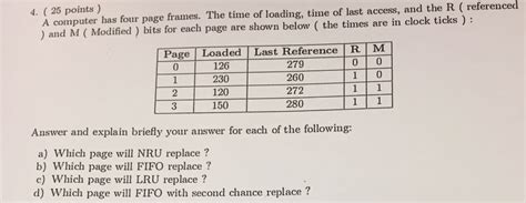 solved a computer has four page frames the time of loading