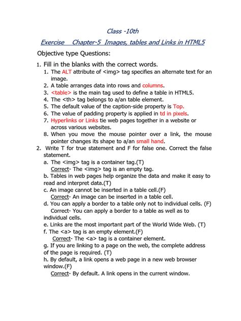 class 10 computer chapter 5 exercise and que ans pdf hyperlink