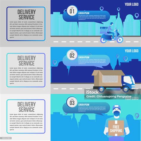 로지스틱 서비스 개념 템플릿 3 가지 옵션 또는 단계 드롭 배송 단계별로 작동 하는 방법 트럭 배달 및 자전거 서비스 프로세스 다이어그램 워크플로 레이아웃 정보 그래프