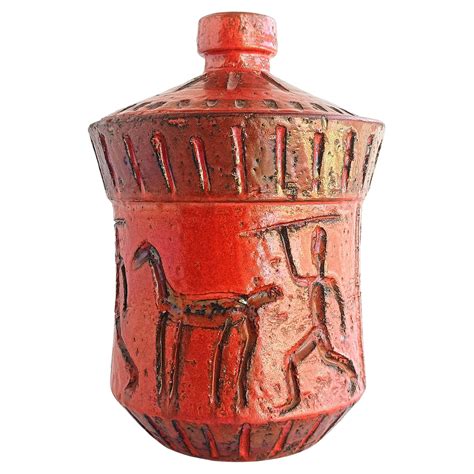 Bitossi By Aldo Londi Primitivist Red Glazing Ceramic Jar Italy 1960s