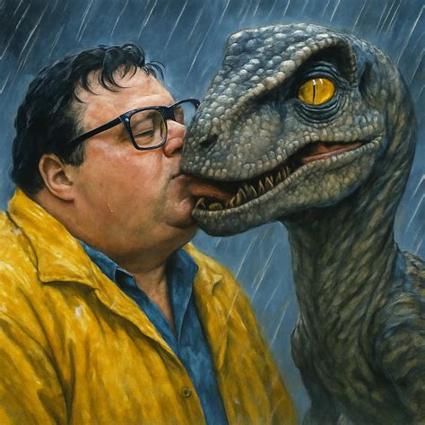Dennis Nedry Kissing A Velociraptor Blank Template Imgflip