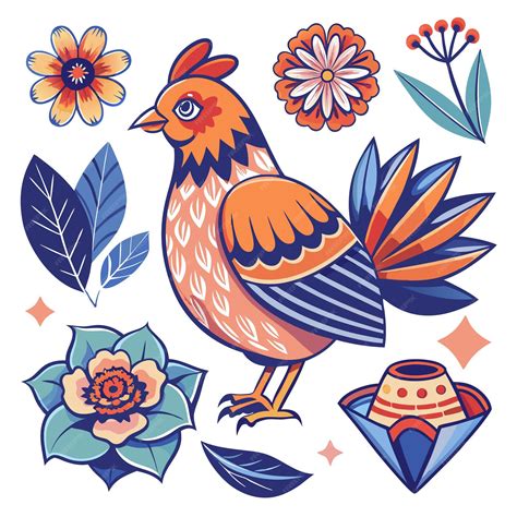 Colorful Illustration Featuring A Stylized Bird And Floral Elements