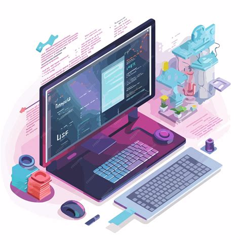 Professional Computer Programming Workspace Concept With Display