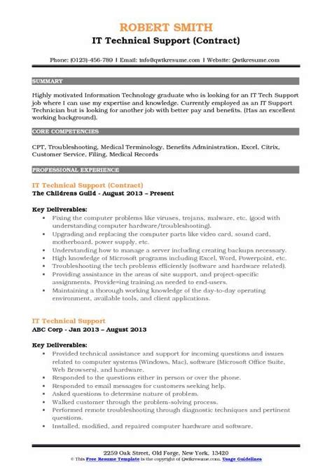 IT Technical Support Resume Samples QwikResume