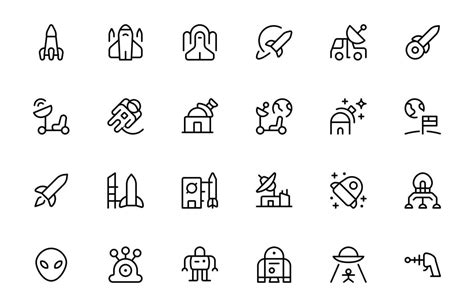 Space Exploration Icon Space Planet Alien Solar Astronaut Stars Vector Set Design With