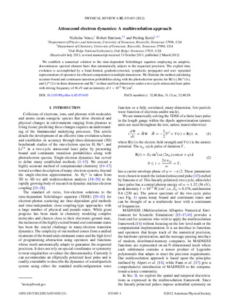 Pdf Attosecond Electron Dynamics A Multiresolution Approach