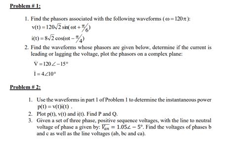 solved problem 1 1 find the phasors associated with the