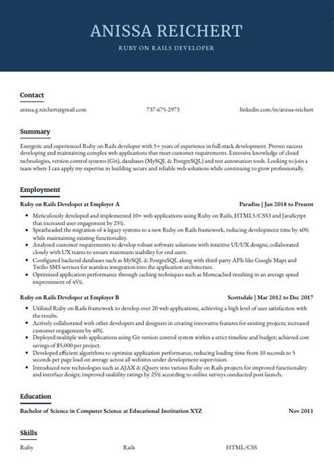 Ruby On Rails Developer Resume Cv Example And Writing Guide