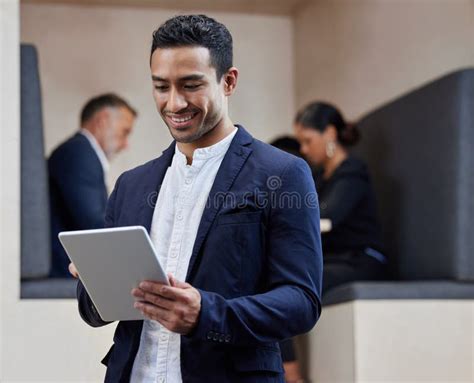 Reading Tablet And Businessman In Office With Networking Research And Scroll At Consulting