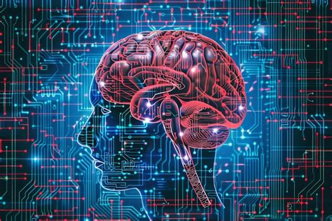 Neural Network Brain with Blue and Red Circuitry Futuristic Tech Concept | Premium AI-generated ...
