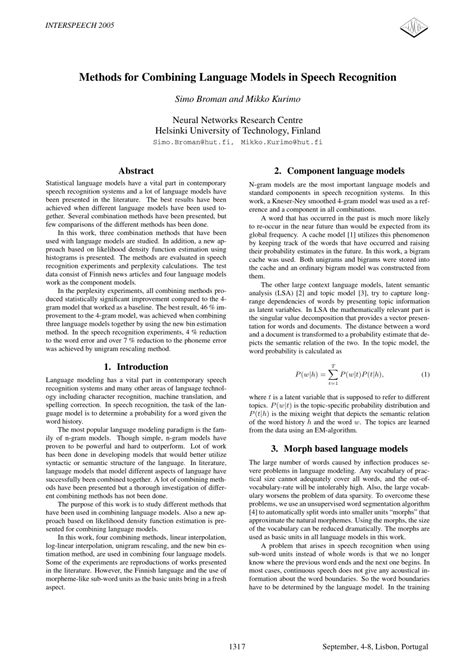 Pdf Methods For Combining Language Models In Speech Recognition