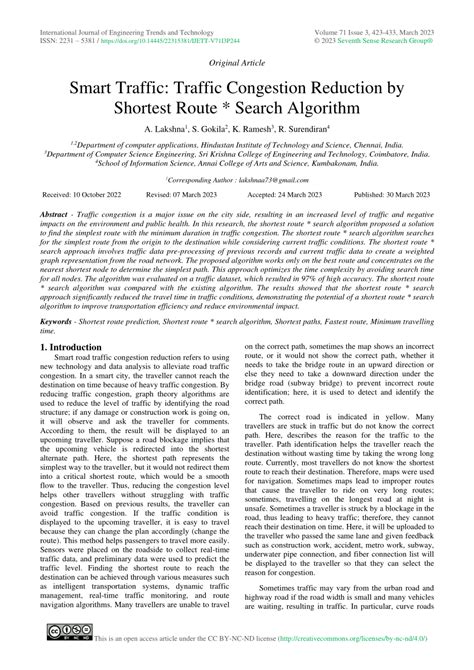 PDF Smart Traffic Traffic Congestion Reduction By Shortest Route Search Algorithm