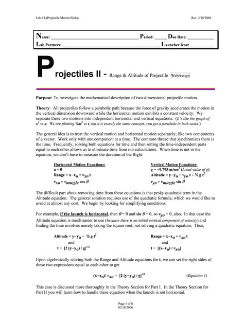 Fillable Online Lab Projectile Motion IIdoc Projectile Motion II Fax Email Print PdfFiller