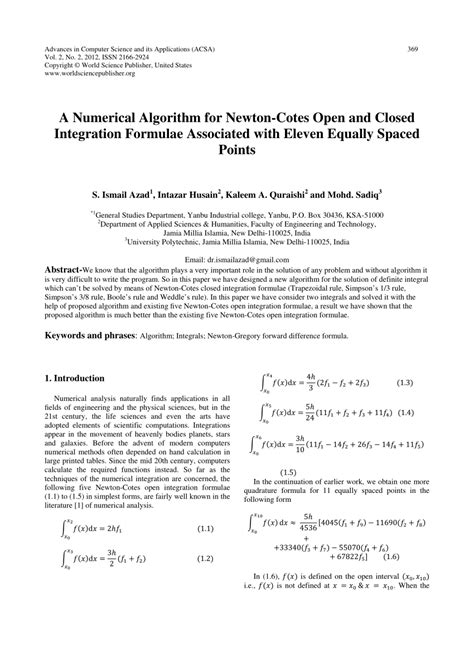 pdf a numerical algorithm for newton cotes open and closed