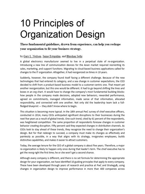 10 Principles Of Organization Design Pdf Leadership Chief