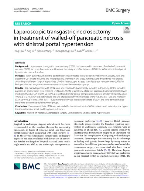 Pdf Laparoscopic Transgastric Necrosectomy In Treatment Of Walled Off Pancreatic Necrosis With