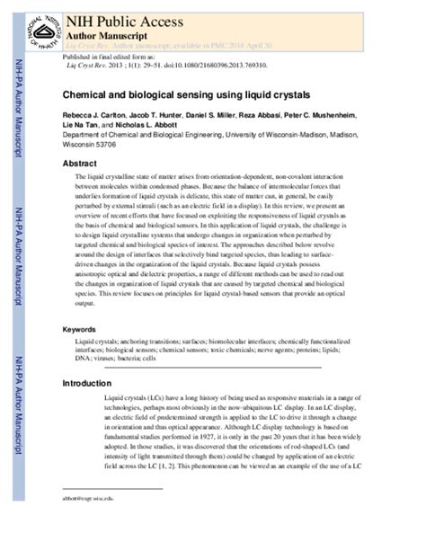 Pdf Chemical And Biological Sensing Using Liquid Crystals