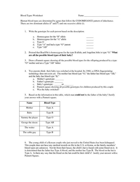 Genetics Practice Problems 5 Abo Multiple Allele Worksheet 1 Answers