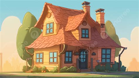 漫画の家の建物の立体的な窓 背景 赤い家 樹木 立木背景画像素材無料ダウンロード Pngtree
