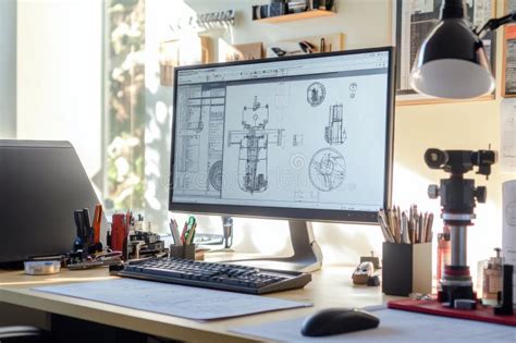 Modern Engineering Desk Setup With Detailed Designs And Ample Workspace For Creative Projects