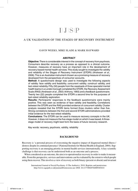 Pdf A Uk Validation Of The Stages Of Recovery Instrument