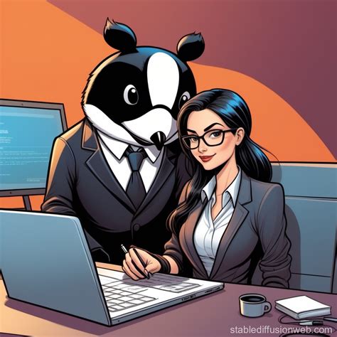 Business Dressed Linux System Developer Female Working On Code With Tux
