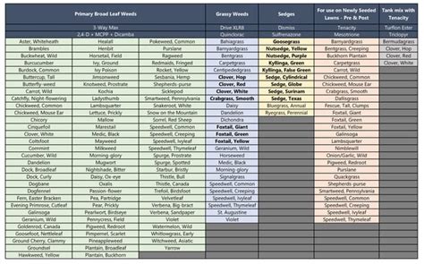 Weed Control Matrix For Most Common Weeds Rlawncare